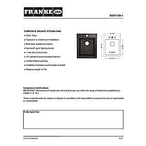 Franke SOX1720-1 Sink, Single Bowl, Onyx