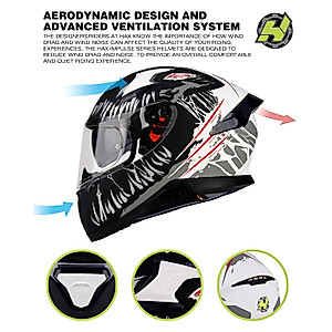 HAX Full Face Motorcycle DOT Approved Helmet with Dual Rear Wing and Pinlock Ready - Lightweight and Durable Motorbike Street Bike Helmet for Adults (Impulse Devour Black,XL)