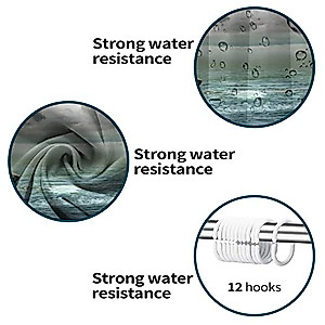 Nautical Shower Curtain Bathroom Rugs Sets 4 Piece , Ocean Lighthouse Shower Curtain Waterproof Fabric with Non Slip Bathroom Rugs Contour Floor Mat Toilet Lid Cover Shower Accessories for Bathroom