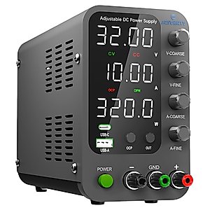 Jesverty DC Power Supply Variable, 0-32V 0-10A Switching Bench Power Supply with 20W USB & Type-C Quick-Charge, Encoder Corase & Fine Adjustment Knob, Output Switch, 4-Digit LED Display - SPS-3010V