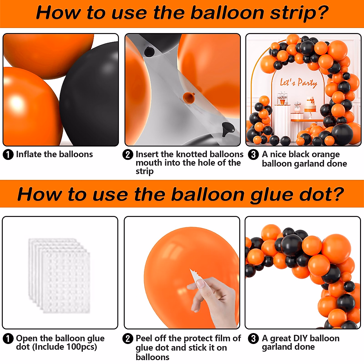 YAOWKY Black Orange Balloon Garland Arch kit,115Pcs 18 12 10 5 Inch Matte Black Orange Latex Balloons for Halloween Celebration Trick or Treat Party Spooky Ghost Party Bar Anniversary Decoration