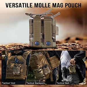 OneTigris Tactical Pistol Mag Pouch DD44 - Molle Double Magazine Pouch for 9mm .40 .45 .357 Glock S&W Ruger Springfield HK Quick Release with Plastic Inserts OWB Laser-Cutting