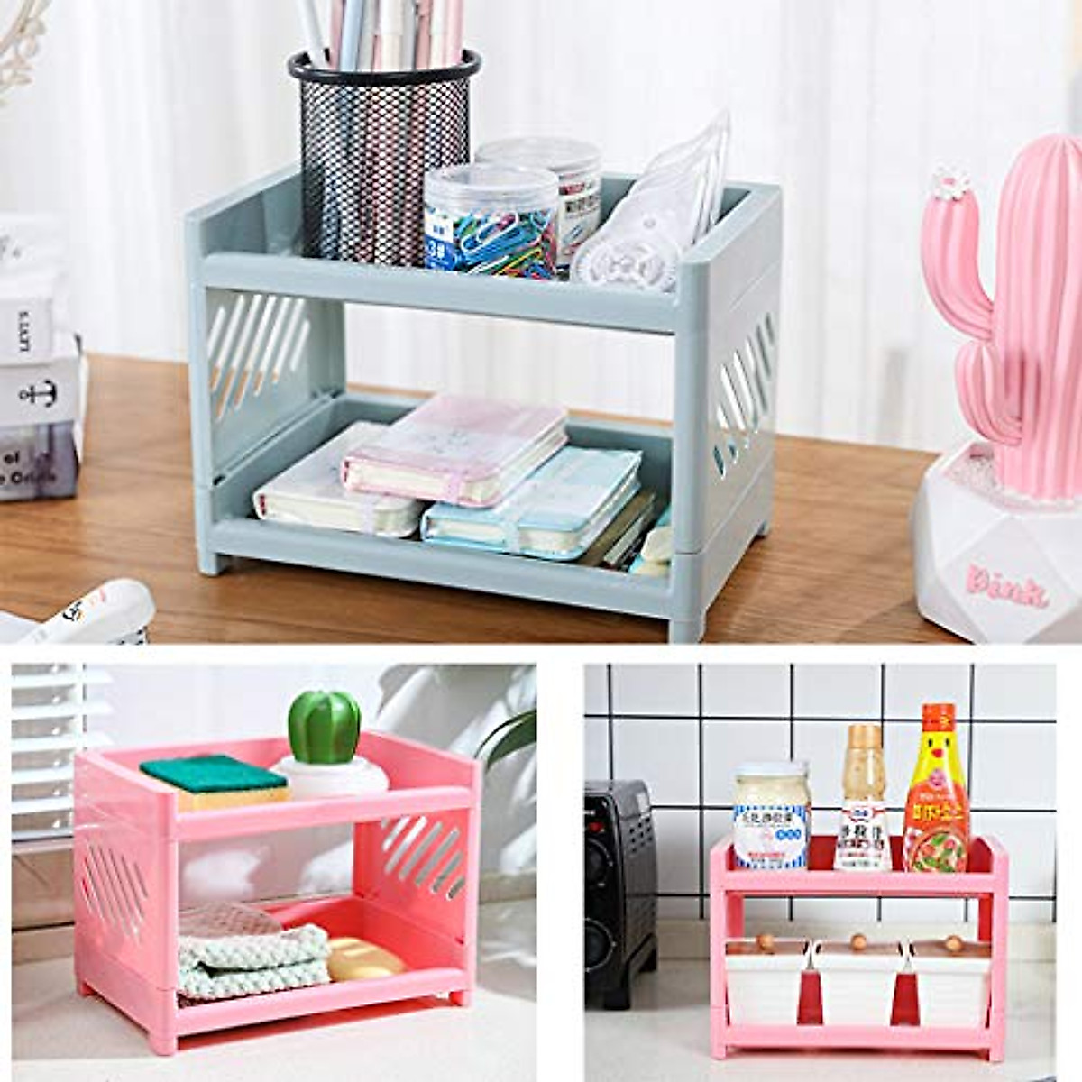 zgs78hh Double Layer Hollow Shelf, Plastic Cosmetics Desktop Finishing Bathroom Accessories Organizer,Storage Rack,2 Tier Shelf Holder, White