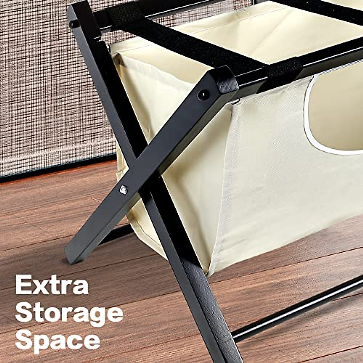 Luggage Rack 2 Pack, with Detachable Laundry Bag, Premium Texture Solid Wood Luggage Rack for Guest Room, Nylon with Foldable Suitcase Rack for Max 200LBS Load, Dirty Clothes Storage, Suitable for Hotel Rooms