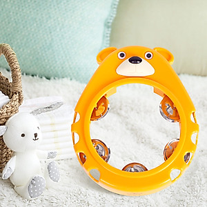 YONTY Hand Tambourine Bells, 2 Pack Yellow Bear Plastic Musical Percussion, Cartoon Pattern Kids Tambourines Rhythm Toys, Lovely Jingles Music Instrument for Christmas Birthday Gift