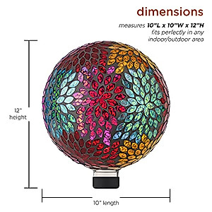 Alpine Corporation HMD172 Alpine 10" Diameter Indoor/Outdoor Glass Leaf Pattern Yard Decoration, Multicolor Gazing Globe