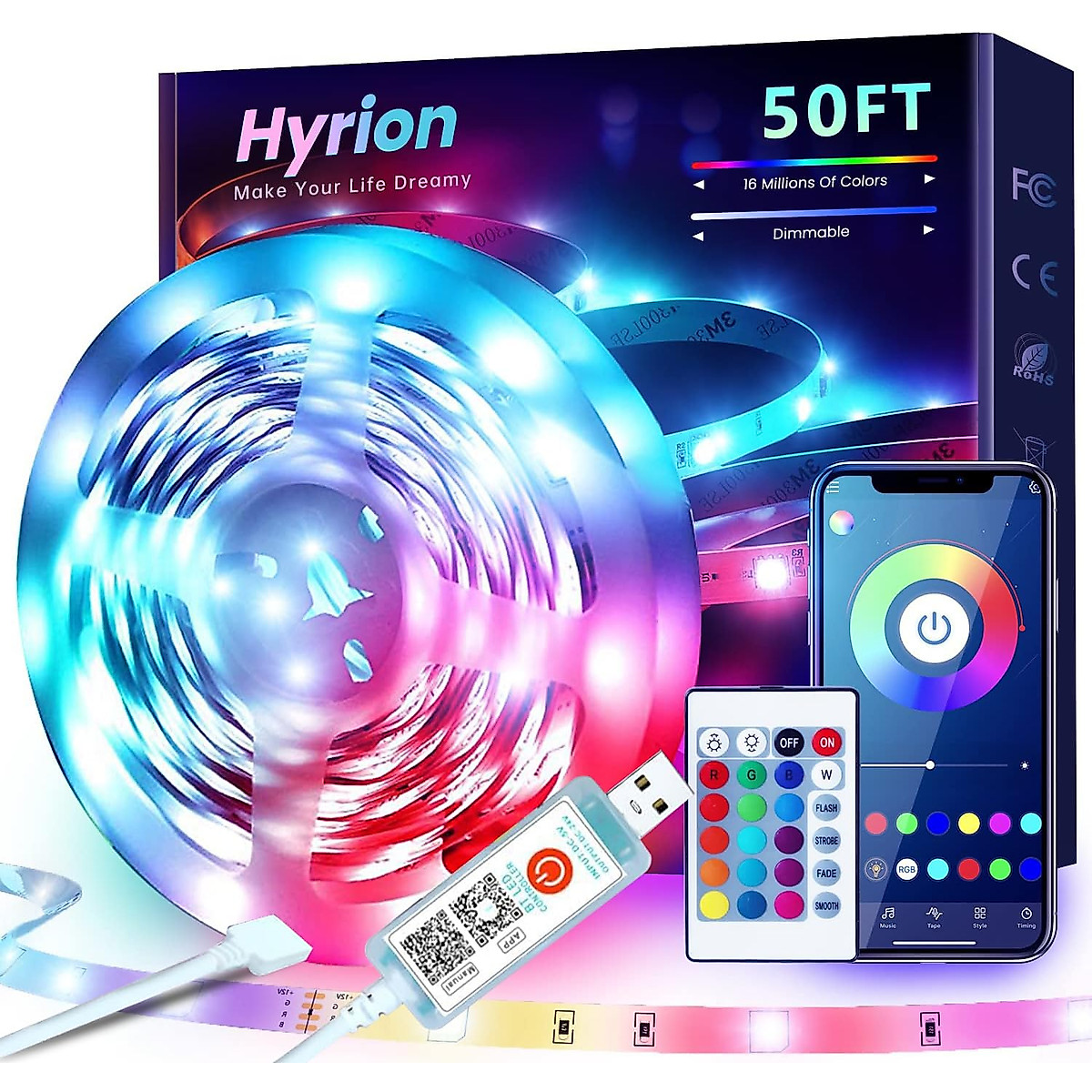 65.6 ft/20M Bluetooth LED Strip Lights, RGB 5050 LED Light Strips with Bright 300 LEDs, Sync Music Color Changing Flexible Cuttable Led Lights for Bedroom,Ceiling,Party( APP+ Remote+ Mic/32.8ftX2)