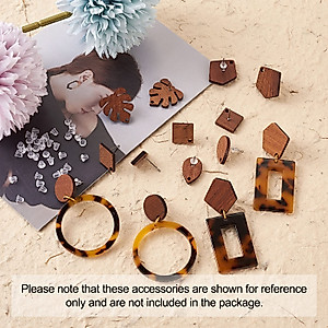 Pandahall 16 Pairs Wood Stud Earring Findings with Hole Flat Round Oval Teardrop Rhombus Wood Stud Earring with Ear Nuts for DIY Wooden Earrings Making