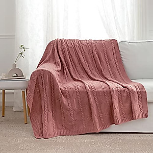 Aormenzy Dusty Pink Knit Throw Blankets Cable Knit Decorative Throw Blanket Dusty Rose Soft Cozy Knitted Blanket for Sofa Couch Bed, 50" x 60"
