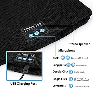 ZRUHIG Bluetooth Beanie,Stereo Knit Music Hat with Bluetooth V5.0 Wireless Hats Headphone Upgraded Unisex Knit Bluetooth Beanie Suitable for Outdoor Sports,Gift White