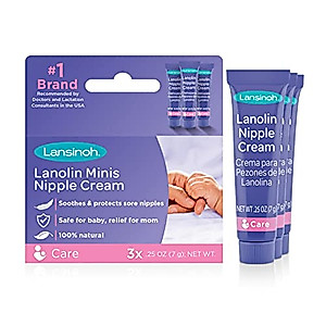 Lansinoh Lanolin Nipple Cream, Safe for Baby and Mom, Breastfeeding Essentials, 3 Mini Tubes, Each 0.25 Ounces