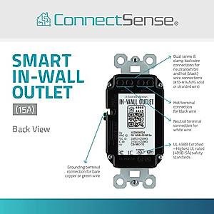ConnectSense Smart In-Wall Outlet, WiFi Connected Electrical Smart Wall Socket That's Compatible With Amazon Alexa, Apple HomeKit Siri and Google Assistant (15A)