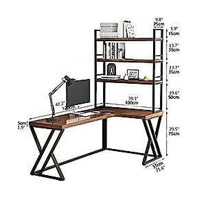 Computer Desk/Writing Desk Multifunctional L-Shaped Corner Desk Home Office Desk with 3-Layer Storage Shelves Large Monitor Stand Workstation, Rustic Brown and Black PC Table Study Table
