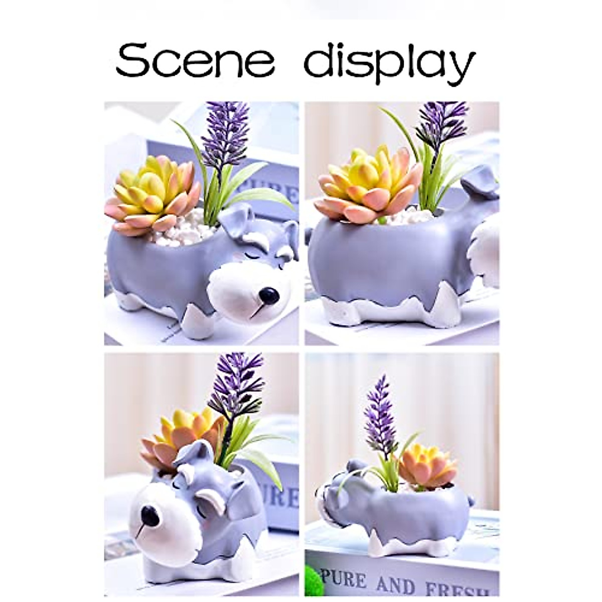 Cute Schnauzer Puppy Sleeping Pet Flowerpot with Drainer Garden Flowerpot Resin Succulent Potted Bonsai Plant Stand Home Desk Mini Ornaments Balcony Gardening Flowerpot Does Not Contain Plants