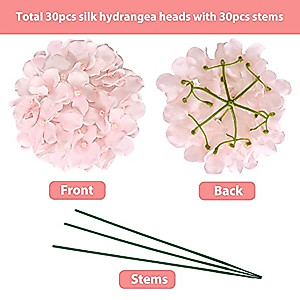 JPSOR 30pcs Hydrangea Artificial Flowers, Silk Flower Heads with Stems, Fake Flowers for Wedding Arch Centerpiece Home Decoration (Pink)