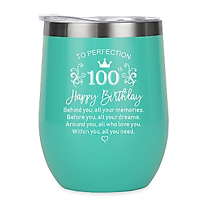 100th Birthday Gifts for Women, Happy 100th Birthday Decorations for Her, Funny 100 Year Old Birthday Gift Ideas for Woman, Mom, Sister, Grandma, Friends - 12oz Stainless Steel Insulated Wine Tumbler