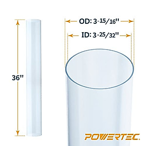POWERTEC 70272V Clear PVC Pipe 4" x 36" Long, 1PK, Rigid Plastic Tubing for Dust Collection Hose & Fittings