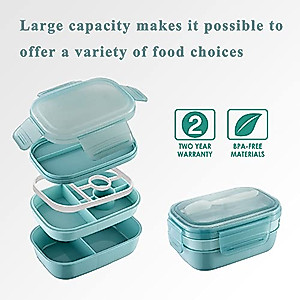 Large Capacity Bento Box Lunch Box,3 Layers Stackable Bento Lunch Containers for Adults/Kids, Built-in Utensil Set, Bento Lunch Box for Dining Out, Work, Picnic,Light Blue