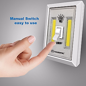 K KASONIC - LED Night Light, 200 Lumen Cordless COB Light Switch, Under Cabinet, Shelf, Closet, Garage, Kitchen, Stairwell and More, Battery Operated (4 Pack)