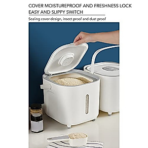 Tnfeeon Rice Dispenser Sealing Rice Dispenser Sealing Rice Storage Container Proof Non Slip Grain Barrel Grey White