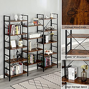 MELLCOM Triple Wide 5 Tier Industrial Bookshelf, 14 Open Storage Cubes, Vintage Wood Bookcase, Cube Bookshelf with Antique Wood and Metal Frames for Living Room, Bedroom & Office, Brown