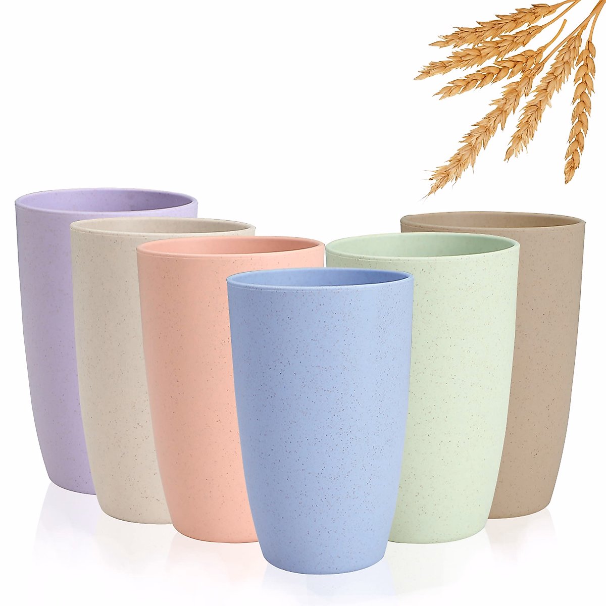 Numkey 20 oz [set of 6] Wheat Straw Cups Plastic Cups Reusable Unbreakable Drinking Cups Dishwasher Safe Water Glasses BPA Free cup Set For Kitchen, Camping, Party (Multicolor)