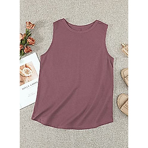 Dokotoo Womens Ladies Basic Solid Summer Casual Round Neck Waffle Knit Ribbed Loose Fit Long Tunic Tank Tops Sleeveless Shirts Cami Tops Blouses Tees Vest Wine Large