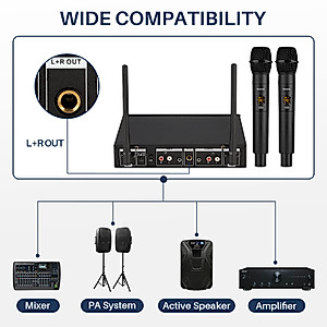 Wireless Microphone System UHF Dual Cordless Handheld Microphones Set for Home Karaoke, Singing, Speech, Party, Meeting, Church, 262ft Range (Black (w Battery))