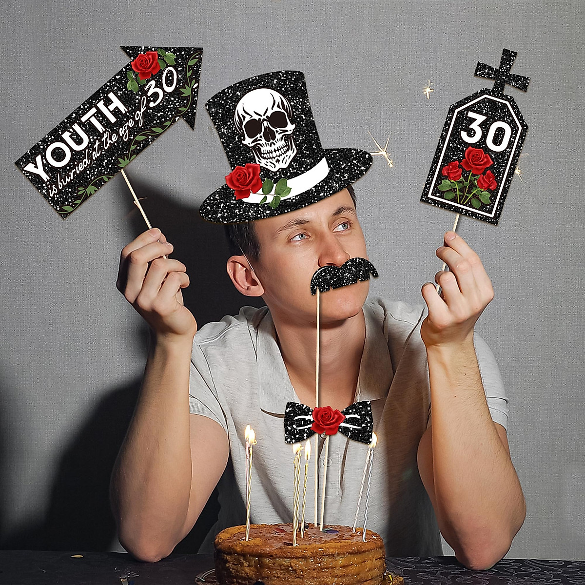 30th Birthday Photo Booth Props Death to My 20s Party Supplies 25pcs Black Rip 20s Selfie Props for Men Women Rip to My 20s Decorations,Funeral for My Youth,Dirty Thirty,Funny Thirtieth Birthday Party
