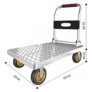 Coolpleasant Platform Trolley,Heavy Duty Folding Trolley with 360° Swivel Wheels and Foldable Ergonomic Handle for Home Office Shop Easy Transportation and Warehouse(Size:60x40cm)