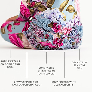 Posh Peanut Footie Pajamas for Baby Girls – Sleepers in Ultra-Soft Viscose from Bamboo with 2-Way Zipper & Ruffle Trim – Newborn to Toddler Sleepwear (Lacey, 3-6 Months)