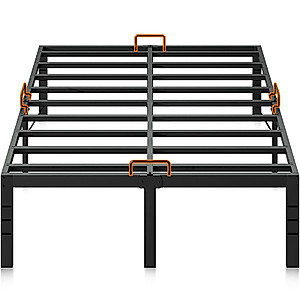KKL Queen Bed Frame, 18 Inch Heavy Duty Steel Platform with Mattress Anti-Slip Rods, Bed Frame with Underneath Storage Space, No Box Spring Needed, Easy Assembly, Black