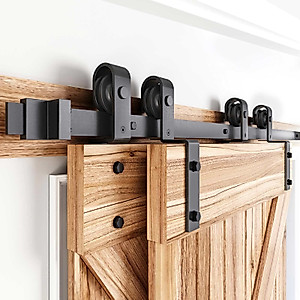 EaseLife 5.5FT Bypass Double Sliding Barn Door Hardware Kit,Single Track,Heavy Duty,Slide Smoothly Quietly,Easy Install， (5.5FT Track Kit for Double 38" Wide Door)