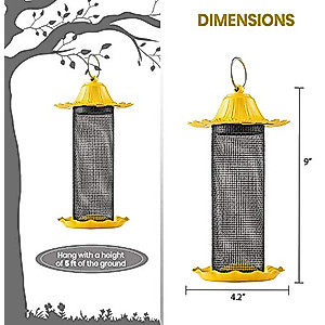 Finch Bird Feeders For Outside [Set of 2] 0.7 LB Capacity Yellow Wild Bird Feeders, Seeds Attracts Small Birds To Backyard & Garden. Tube Bird Feeders For Outdoors.