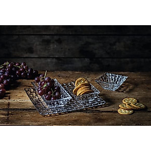 Nachtmann Bossa Nova Collections, 4 Piece Serving Set, Crystal Glass Serving Dishes for Cheese, Crackers, Fruits, and Appetizers, Platter, Square and Rectangular Bowls