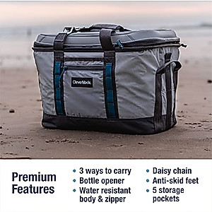 CleverMade Maverick Collapsible Cooler Bag - 50 Can Insulated Leakproof Soft Sided Beverage-Tote with Shoulder Strap, Bottle Opener and Storage Pockets, Grey/charcoal, Large, One Size