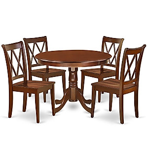 East West Furniture HLCL5-MAH-W 5 Piece Kitchen Table Set for 4 Includes a Round Dining Table with Pedestal and 4 Dining Room Chairs, 42x42 Inch, Mahogany