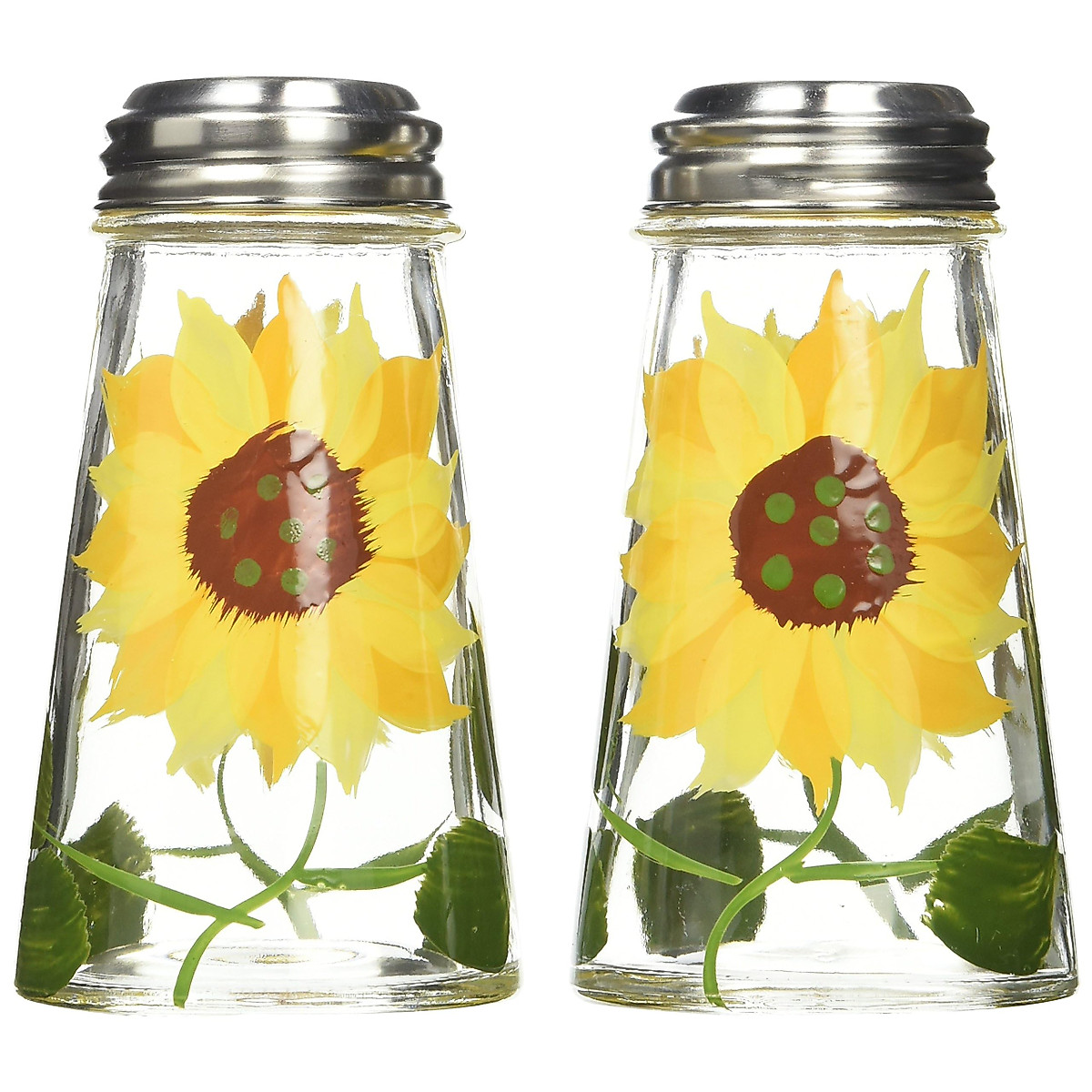 GERUSEA Hand Painted Tapered Salt and Pepper Shaker Set, Sunflowers, Yellow, 2.