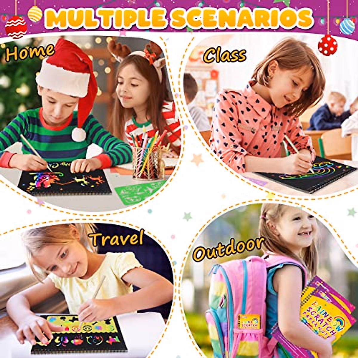 pigipigi Art Craft Gift for Kids - Upgraded Rainbow Scratch Paper Notebook Black Magic Color Drawing Supplies Toy Set for 3-12 Year Old Boys Girls Birthday Party Favor Christmas Easter Activity