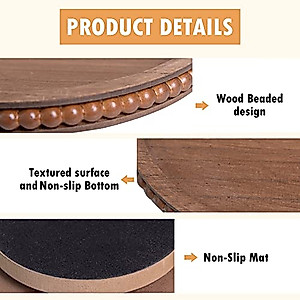 HPC Decor 12 Inch Beaded Wood Lazy Susan- Wooden Lazy Susan Turntable for Table- Farmhouse Round Lazy Susan for Table- Kitchen Turntable 360 Degrees Rotating Table Spinning Tray (Brown)