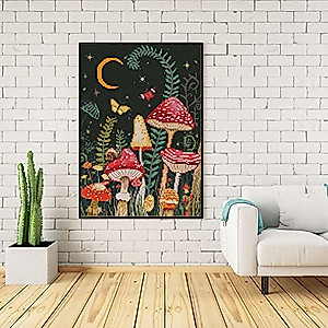 Stamped Cross Stitch Kits, Mushroom Needlepoint Butterfly Counted Cross Stitch Kits for Adults Beginners,Full Range of Cross-Stitch Stamped Kits Needlecrafts for Home Wall Decor Cross Stitch Patterns