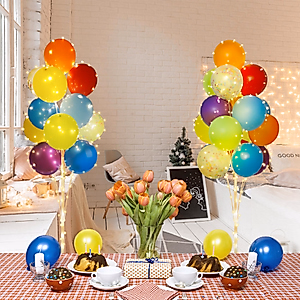 Amandir 2 Set Balloon Stand Kit for Floor with Lights, Include 32Pcs Rainbow Latex Confetti Balloons, Balloon Column Stand for Wedding Birthday Party