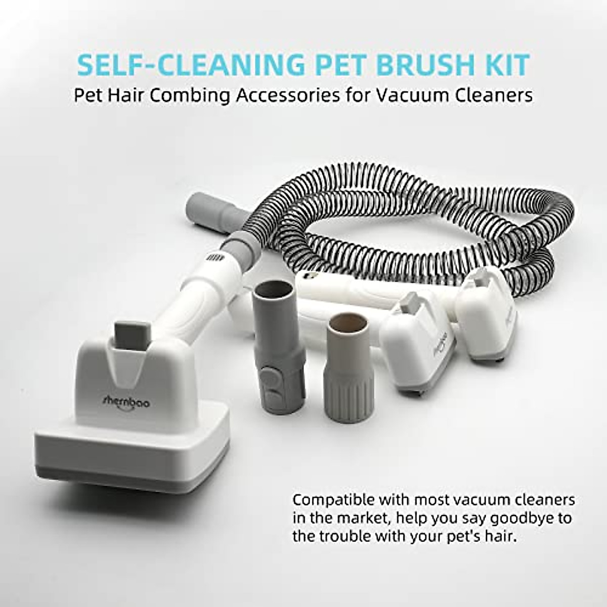 Self-Cleaning Pet Grooming and Shedding De-shedding Remove Brushes Vacuum Attachment Kit - Great for Dogs, Cats, Rabbits! Works with Most Vacuum Brands and Dyson V7 V8 V10 V11 V12 V15 Vacuum Cleaner (KIT6)