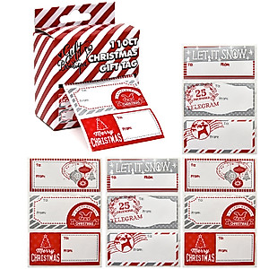 Gift Boutique Christmas Sticker Gift Tags Roll Box 110 Count Elegant Red & Silver Designs Personalized Holiday Self-Adhesive Name Labels Write On Then Peel & Stick for Wrapping Packages & Presents