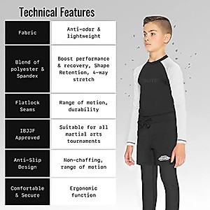 Elite Sports Rash guards for boys and girls, full sleeve compression BJJ kids and youth rash guard (White, Large)