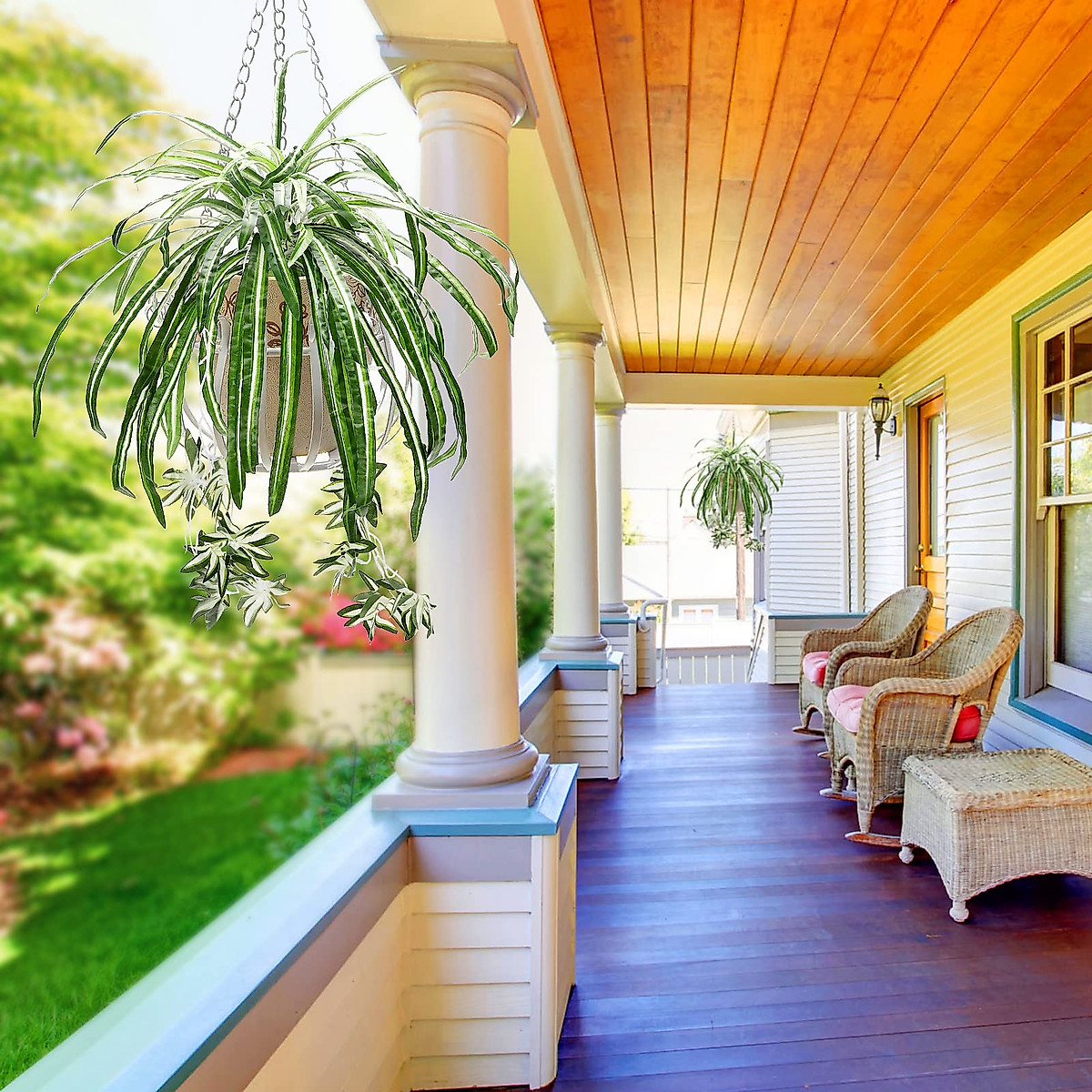 GBESTWOOW Artificial Spider Plant Hanging Vine Fake Greenery for Home Garden Office Wedding Decoreation 2pcs