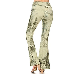 Leggings Depot PZA-R983-S Sage Tie Dye Print Palazzo Pants, Small