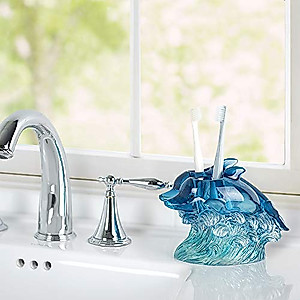 Allure Home Creation Jump for Joy Dolphin 4-Piece Bathroom Accessory Set-Resin Lotion Dispenser, Toothbrush Holder, Soap Dish and Plastic Wastebasket