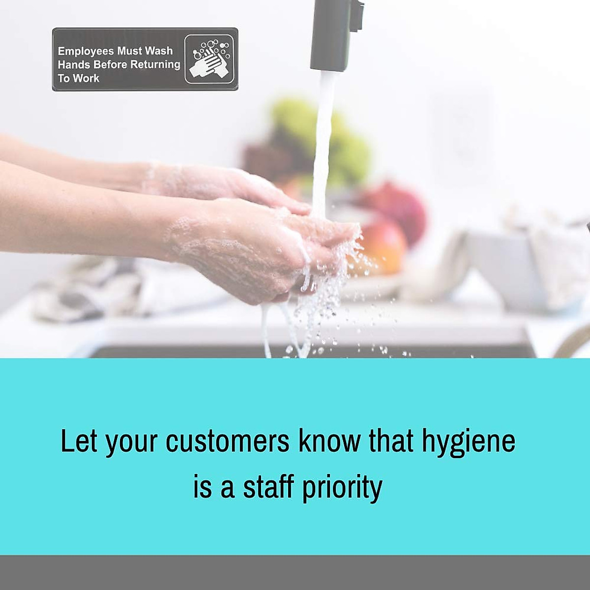 Employees Must Wash Hands Before Returning to Work Sign (Pack of 3) Easy to Mount with a self Adhesive Backing. Great for Business and Restaurants, 9" x 3".