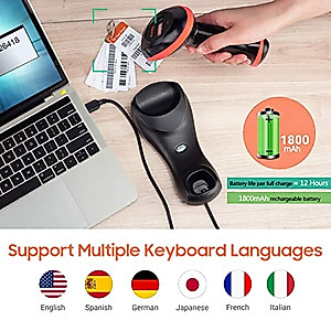 Tera Pro Series Wireless 1D 2D QR Barcode Scanner with Cradle Display Counting Screen Extra Fast Scanning Speed Ultra High Resolution Handheld Image Bar Code Reader for Warehouse Inventory HW0008